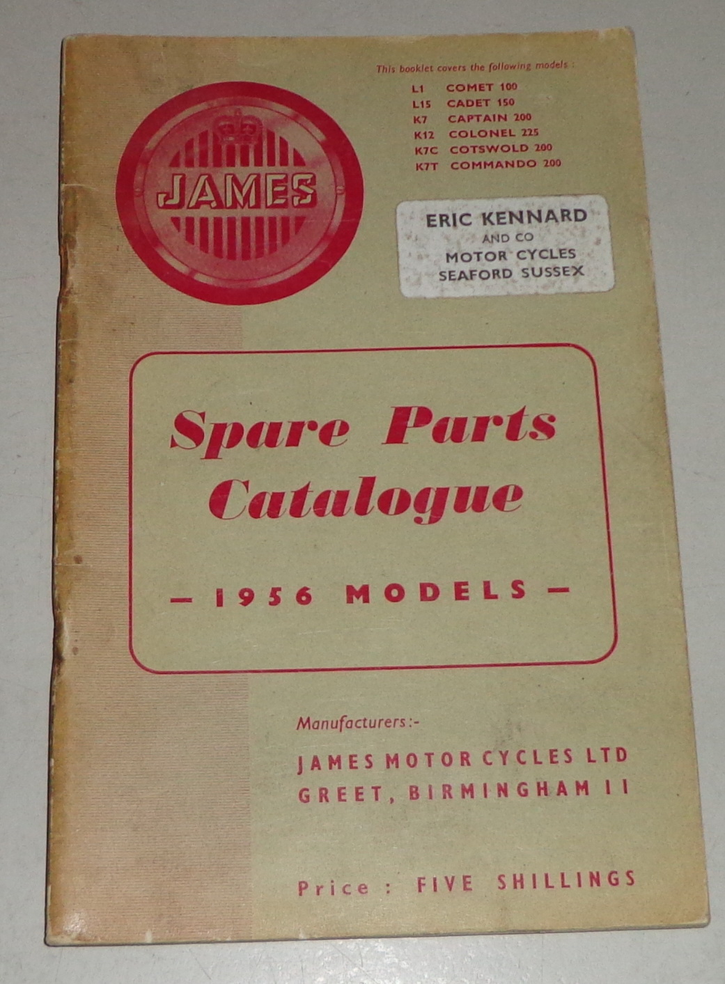 Teilekatalog / Spare Parts List James 1956 Models - L1, L15, K7, K12 ...