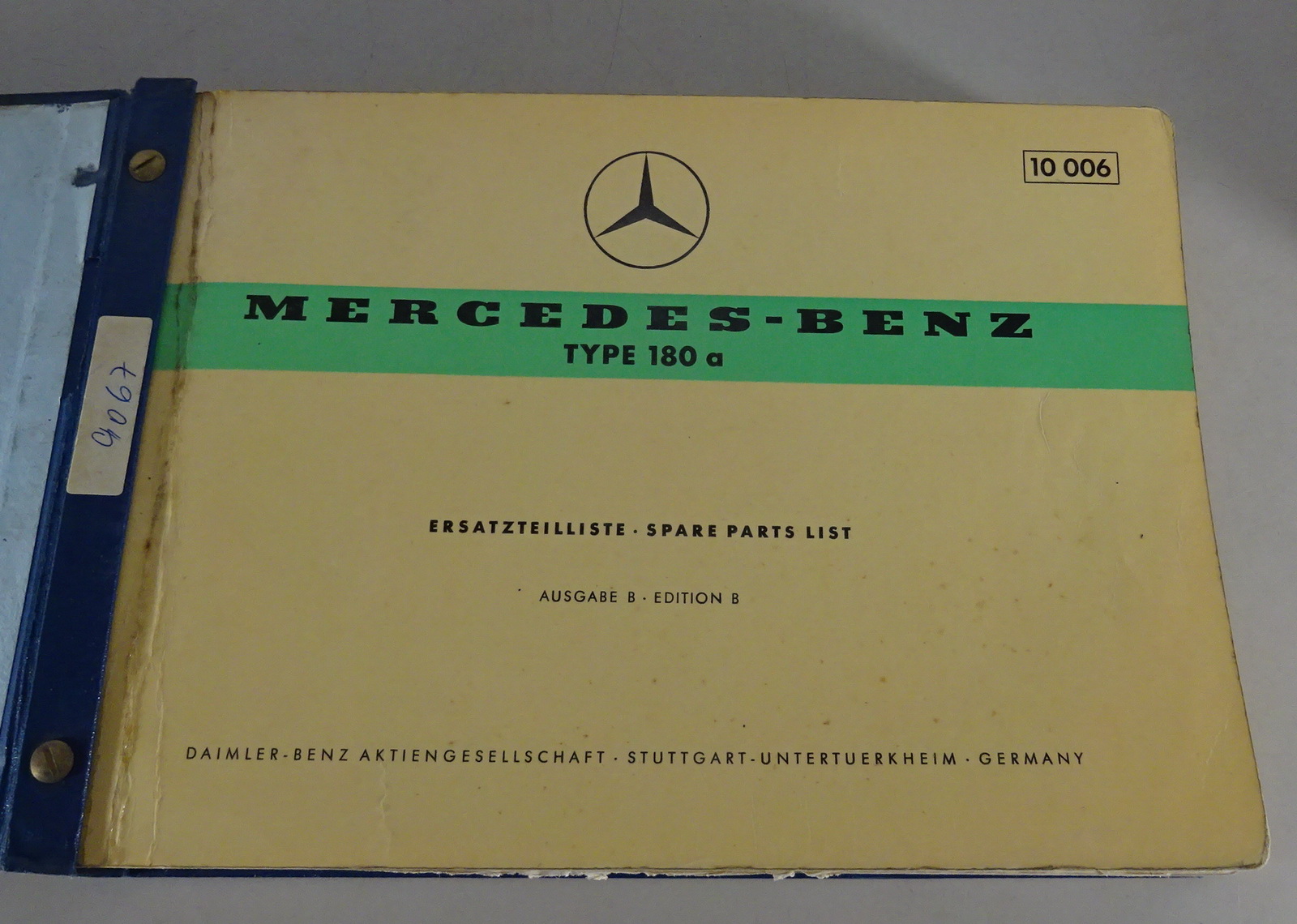 Teilekatalog Ersatzteilliste Mercedes Benz W 120 Ponton Typ 180 a Stand ...
