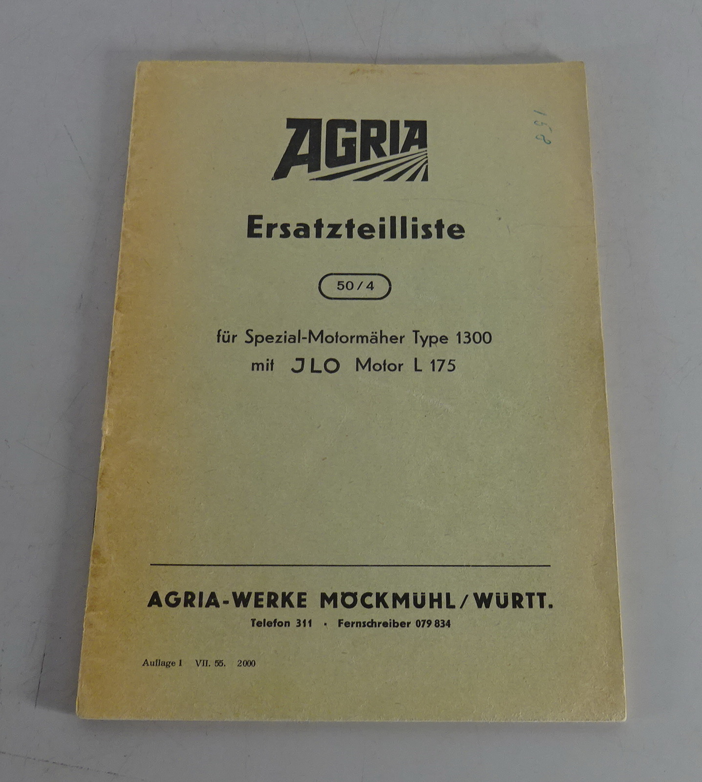 Teilekatalog / Ersatzteilliste Agria Spezial-Motormäher Typ 1300 + JLO ...